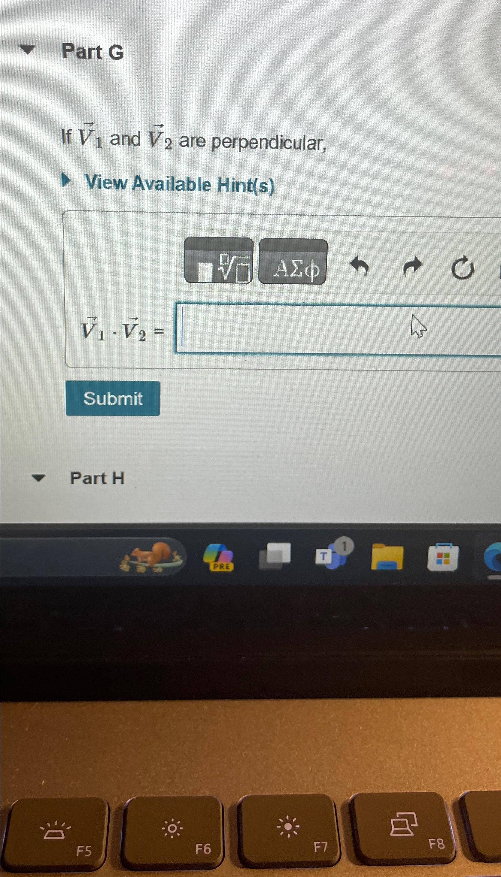 Solved Part GIf vec(V)1 ﻿and vec(V)2 ﻿are perpendicular,View | Chegg.com