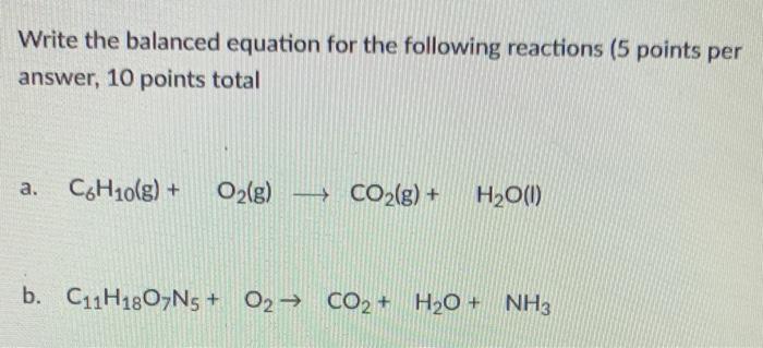 Solved Write the balanced equation for the following | Chegg.com