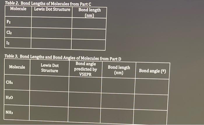 Solved Table 1. Bond Lengths and Bond Angles of Molecules | Chegg.com