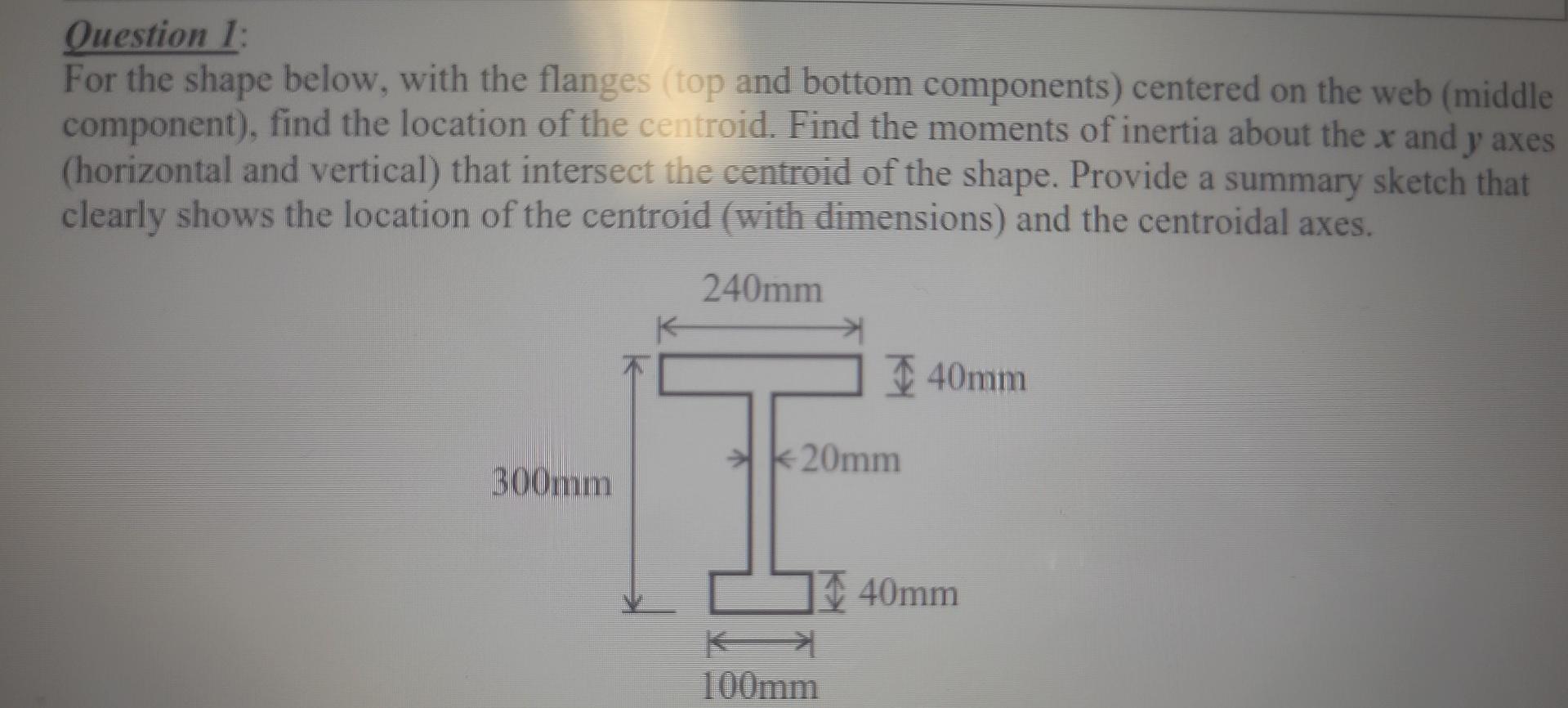 Solved Ouestion 1: For the shape below, with the flanges | Chegg.com