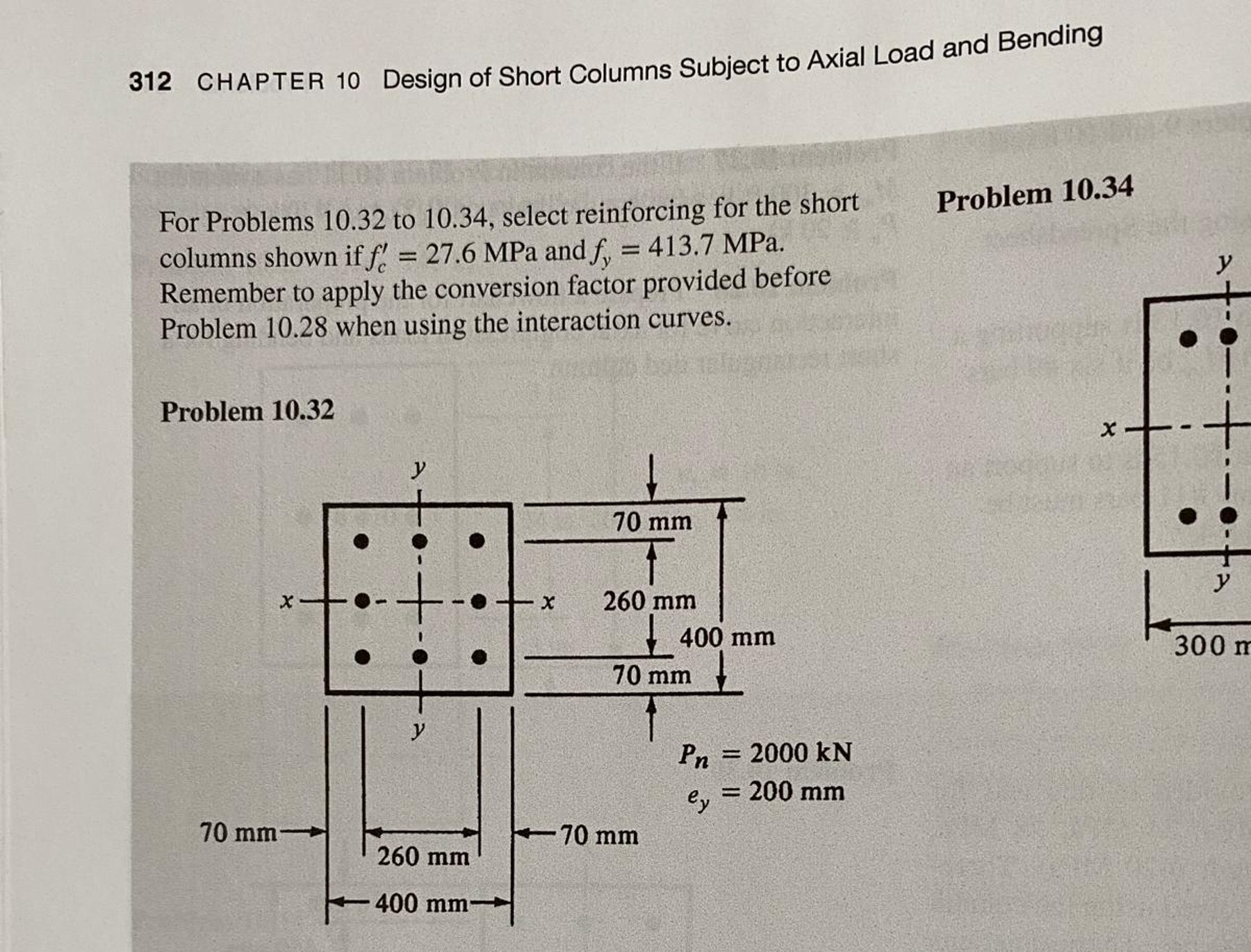 Solved 312 ﻿CHAPTER 10 ﻿Design of Short Columns Subject to | Chegg.com