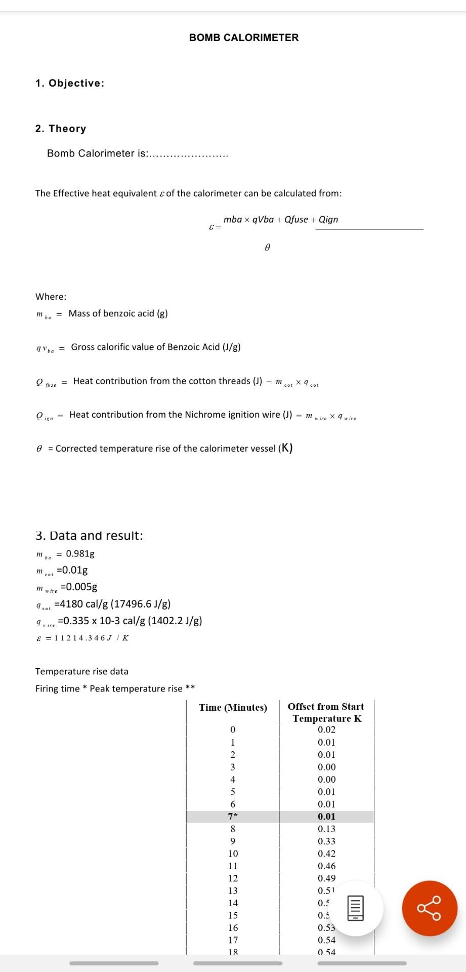Solved BOMB CALORIMETER 1. Objective: 2. Theory Bomb | Chegg.com
