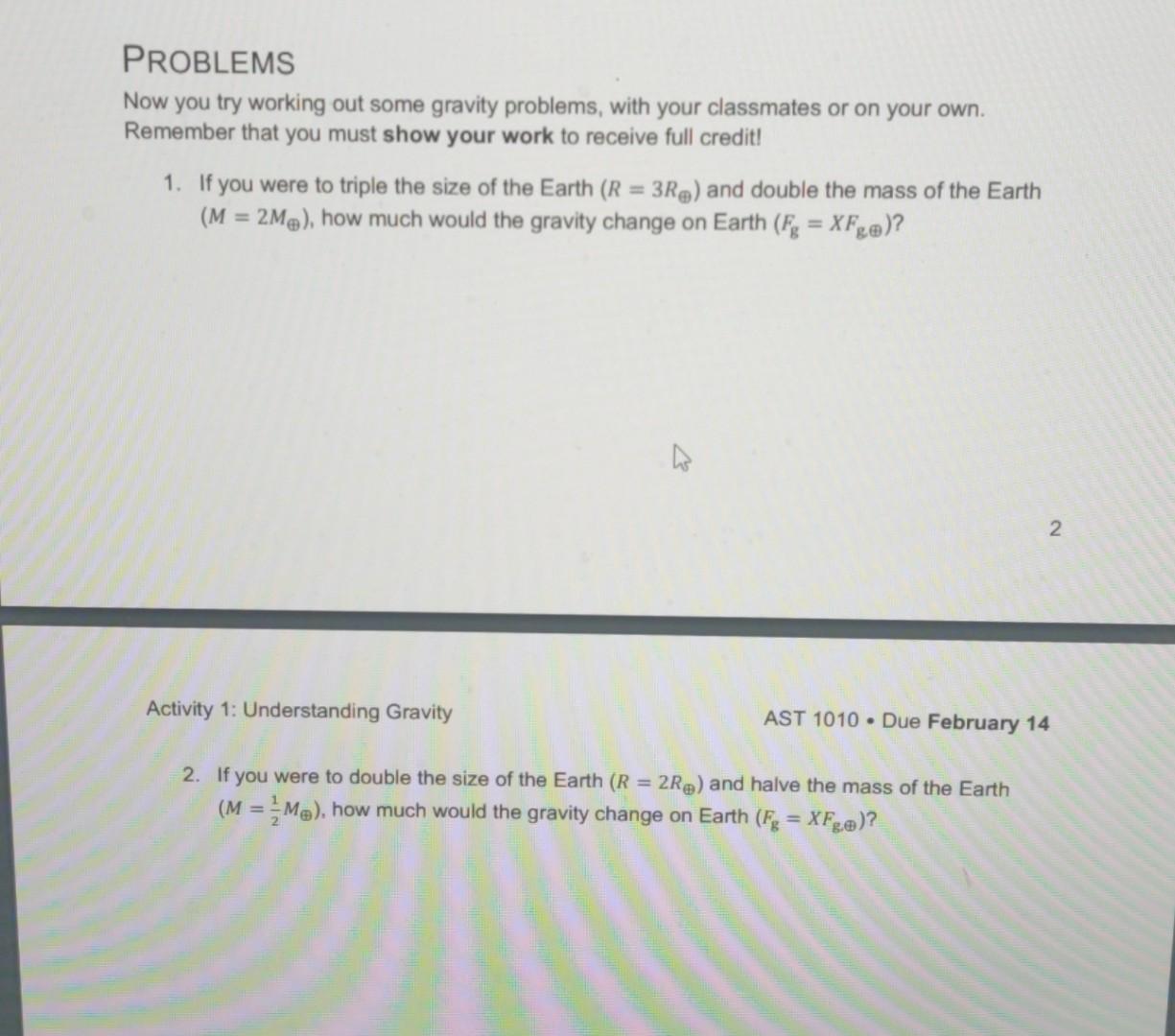Solved PROBLEMS Now you try working out some gravity | Chegg.com