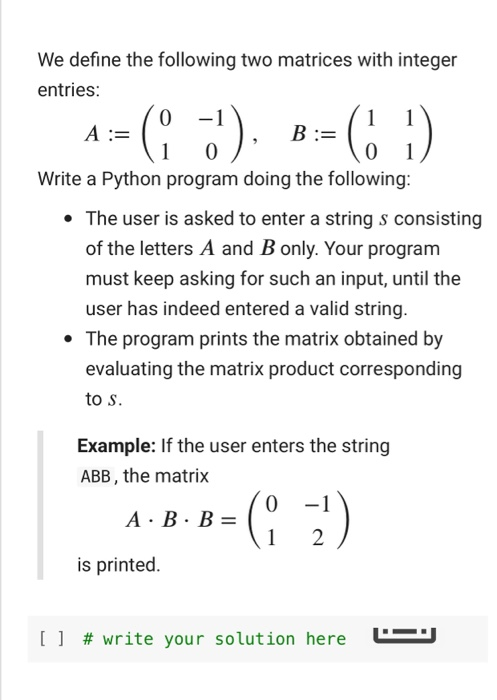 Solved (:) We define the following two matrices with integer | Chegg.com