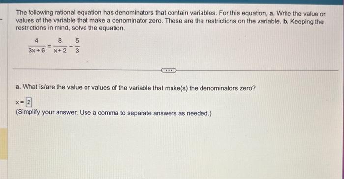 Solved The following rational equation has denominators that | Chegg.com