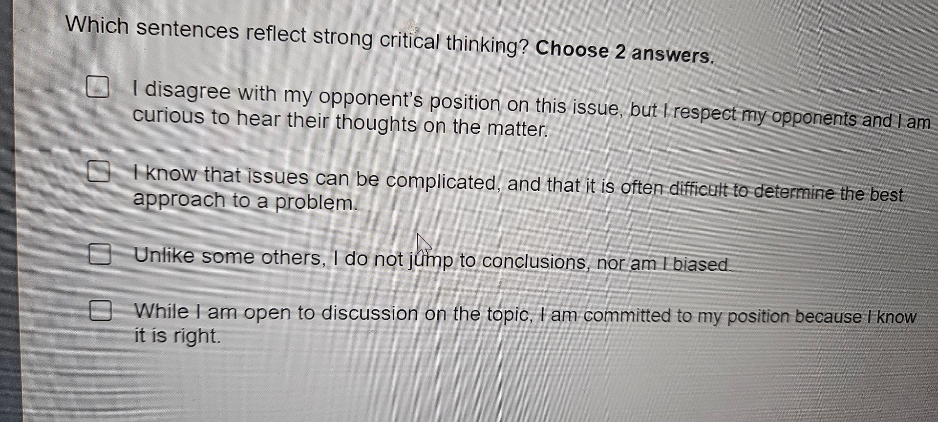 Solved Which sentences reflect strong critical thinking? | Chegg.com