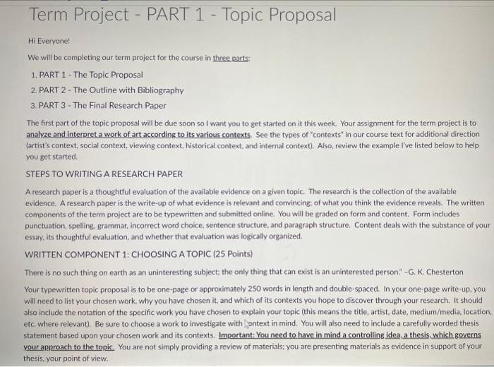 Solved Hi Everyone! We will be completing our term project | Chegg.com