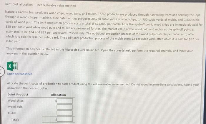Solved Joint cost allocation - net realizable value method | Chegg.com