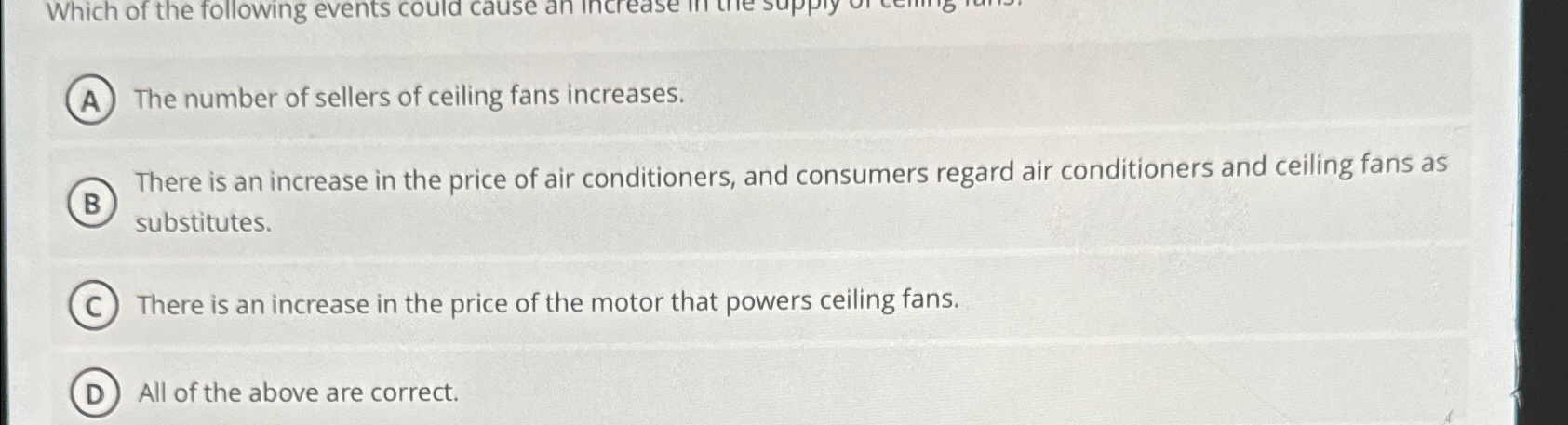 Solved The number of sellers of ceiling fans increases.There | Chegg.com