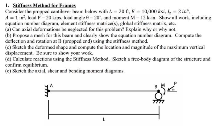 1. Stiffness Method for Frames Consider the propped | Chegg.com