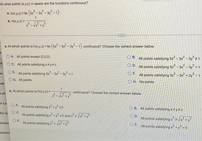 Solved At what points (x,y,z) in space are the functions | Chegg.com