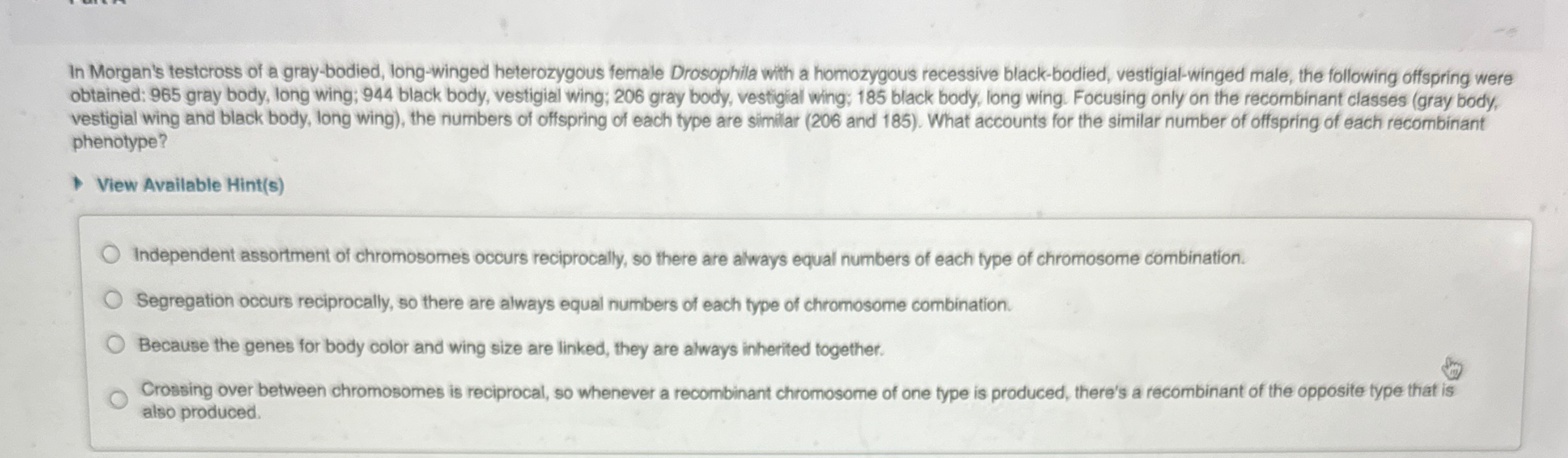 Solved In Morgan's testcross of a gray-bodied, long-winged | Chegg.com