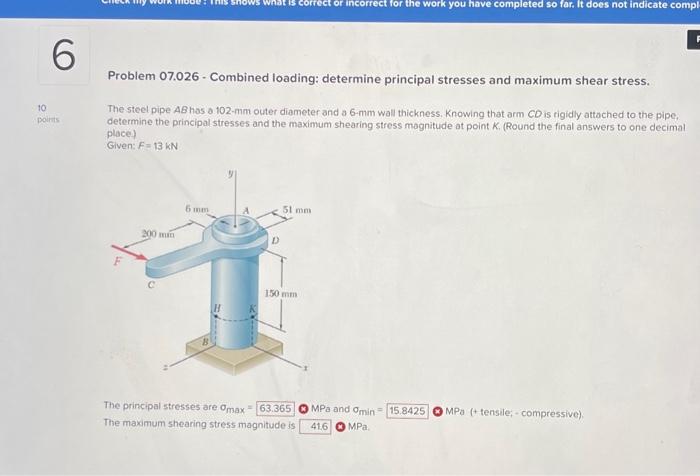Solved Problem 07.026 - Combined loading: determine | Chegg.com