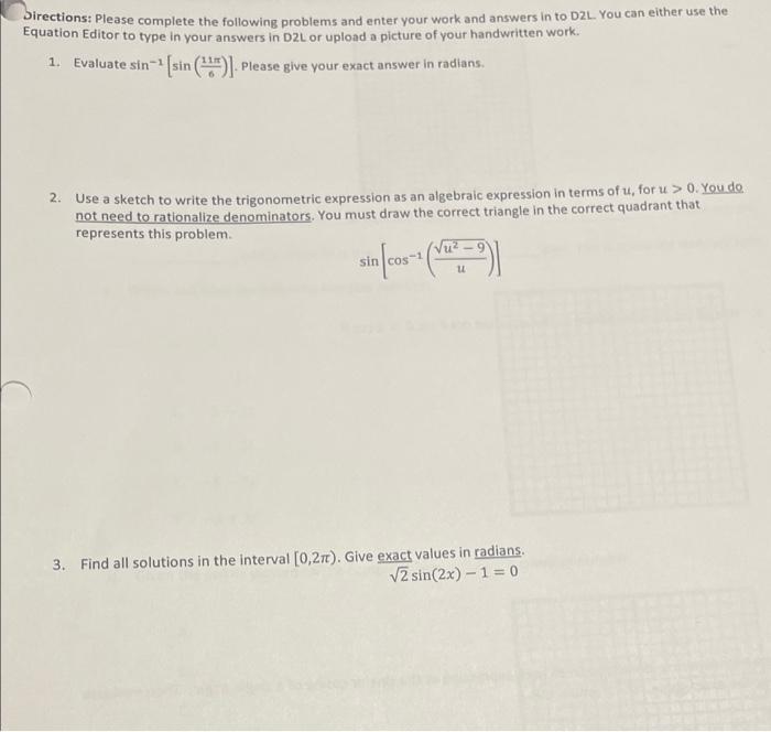 Solved Directions: Please complete the following problems | Chegg.com