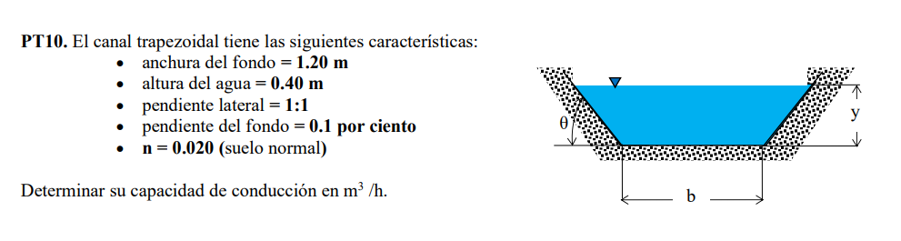 Solved PT10. ﻿El canal trapezoidal tiene las siguientes | Chegg.com