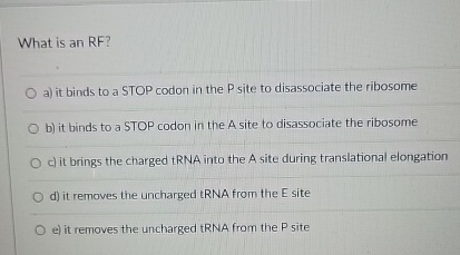Solved What is an RF?a) ﻿it binds to a STOP codon in the P | Chegg.com