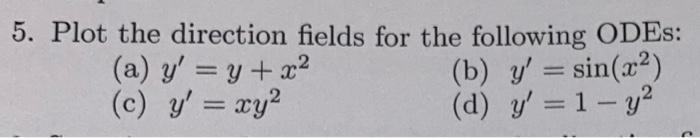 Solved 5. Plot the direction fields for the following ODES: | Chegg.com