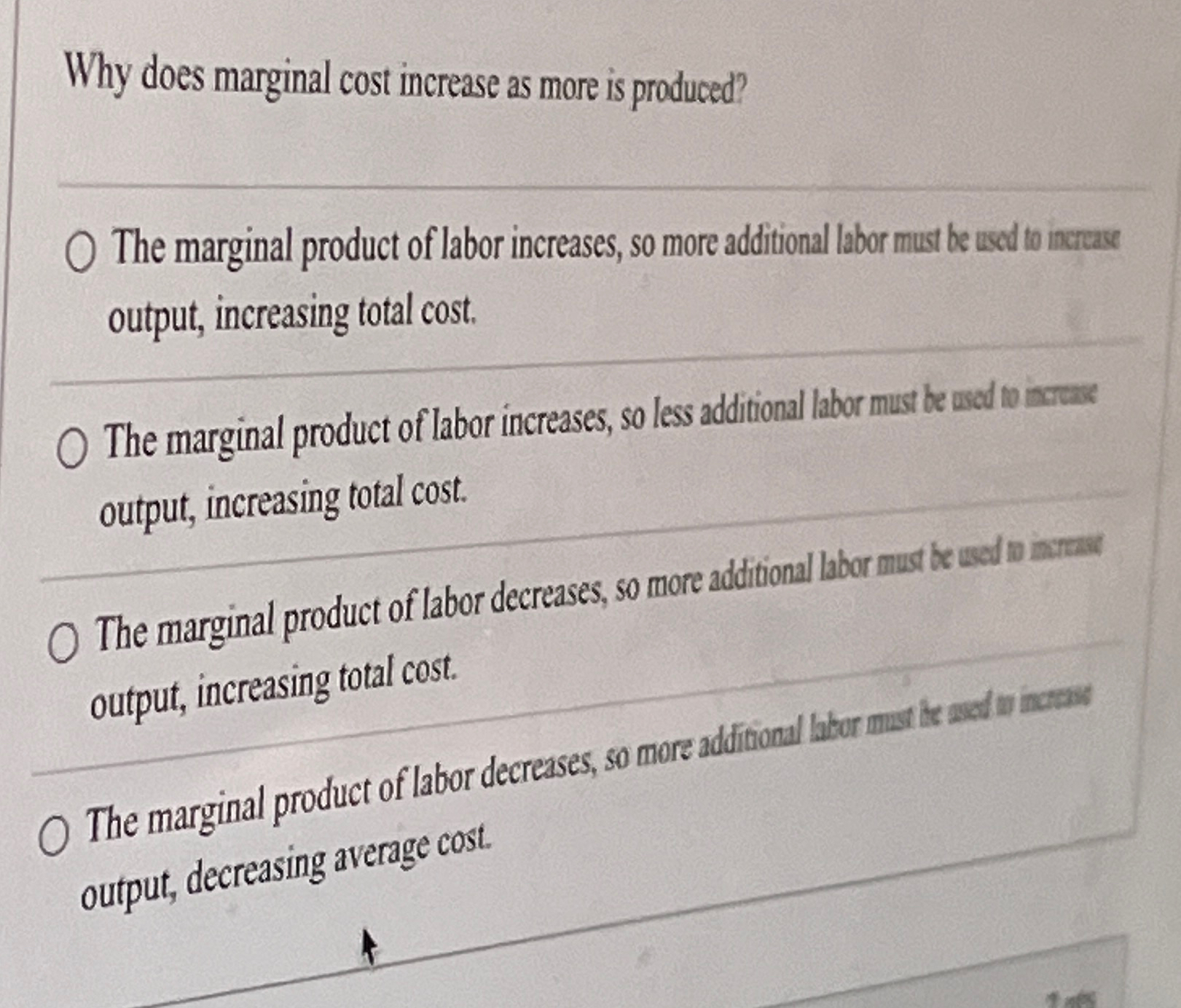 Solved Why does marginal cost increase as more is | Chegg.com
