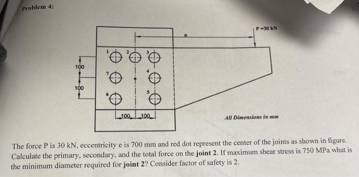 Solved problem 4: The force P is 30kN, eccentricity e is 700 | Chegg.com