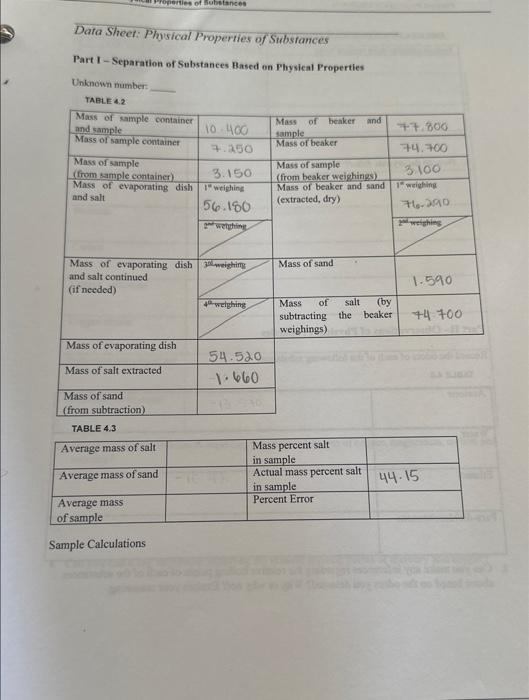 Part 1-Separation of Substances Based on Physical | Chegg.com