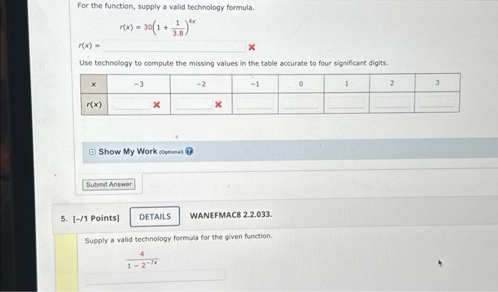 Solved For the function, supply a valid technology formula. | Chegg.com