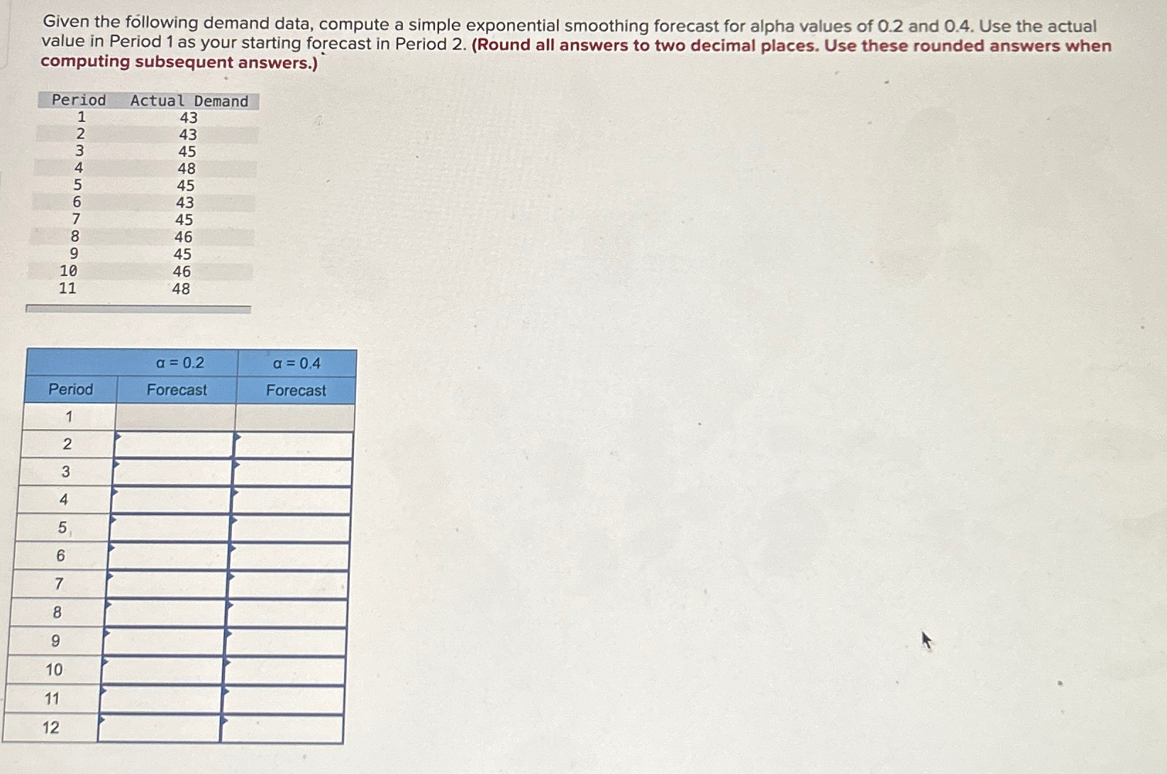 Solved Given the following demand data, compute a simple | Chegg.com
