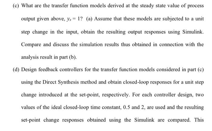 Solved (c) What are the transfer function models derived at | Chegg.com