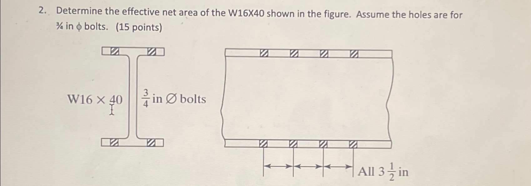 Solved Determine the effective net area of the W16x40 ﻿shown | Chegg.com