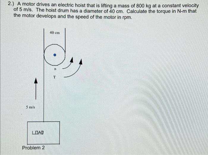 Solved 2.) A motor drives an electric hoist that is lifting | Chegg.com
