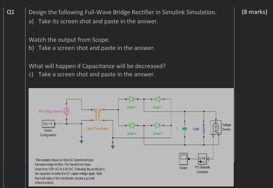 Solved Q1 ﻿Design the following Full-Wave Bridge Rectifier | Chegg.com