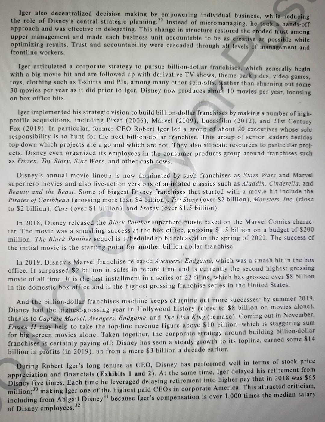 Solved Read the Walt Disney Company 2020 case and analyze | Chegg.com