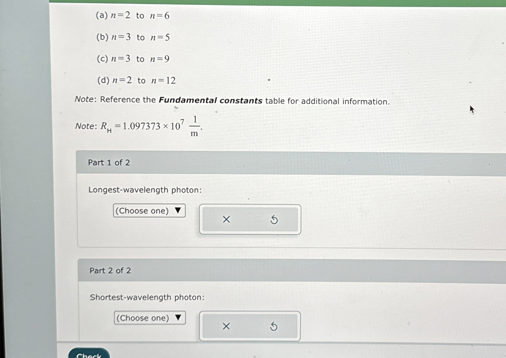 Solved (a) n=2 ﻿to n=6(b) n=3 ﻿to n=5(c) n=3 ﻿to n=9(d) n=2 | Chegg.com