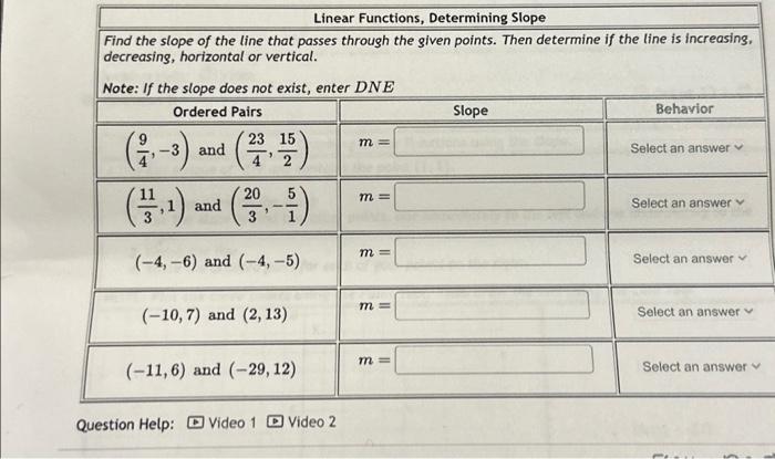 Solved Linear Functions, Determining Slope Find the slope of | Chegg.com