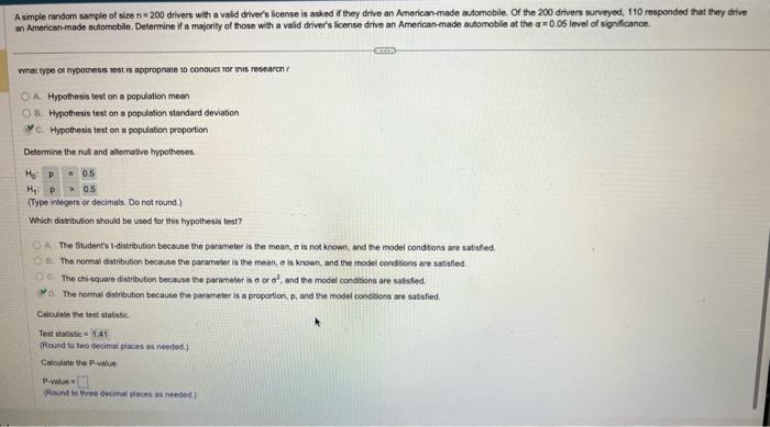 Solved A simple randem sample of size n=200 drivers with a | Chegg.com
