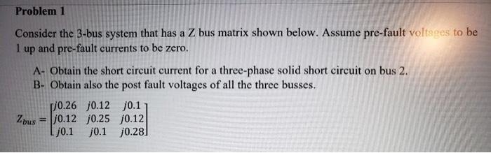Solved Problem 1 Consider the 3-bus system that has a Z bus | Chegg.com