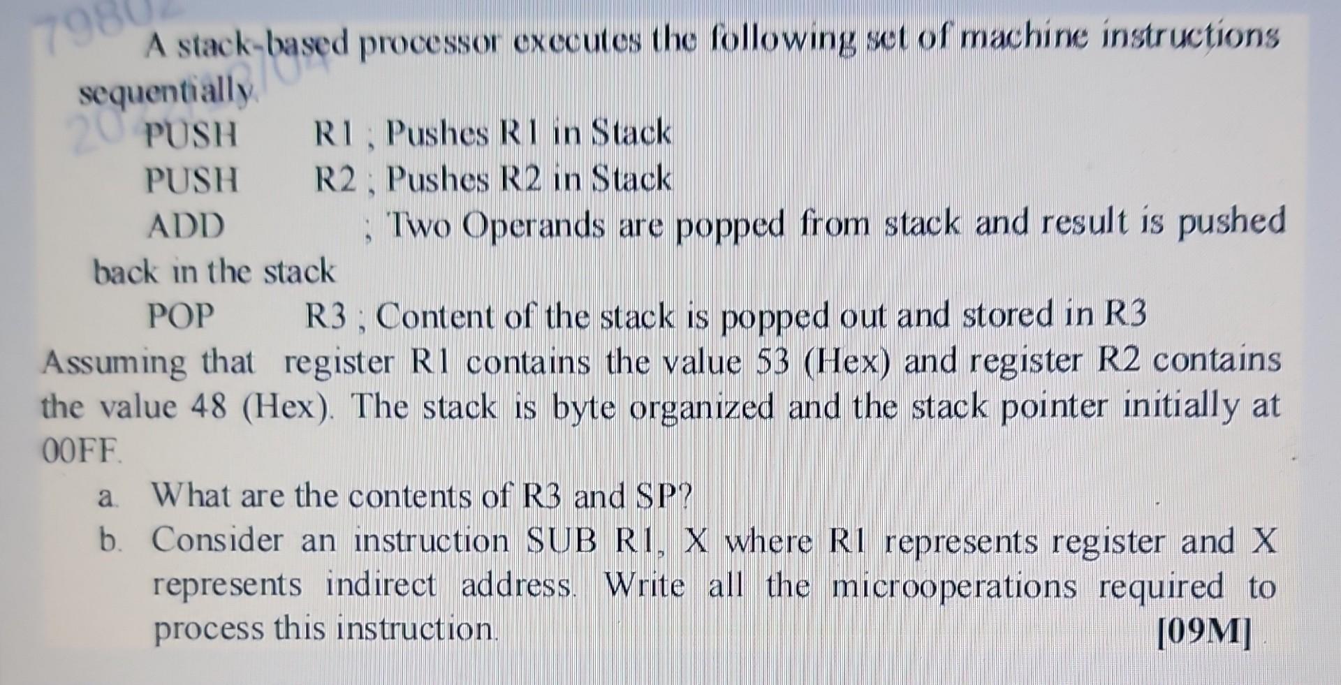Solved A Stack Based Processor Executes The Following Set Of 0419