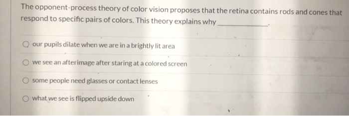 Solved The opponent-process theory of color vision proposes | Chegg.com