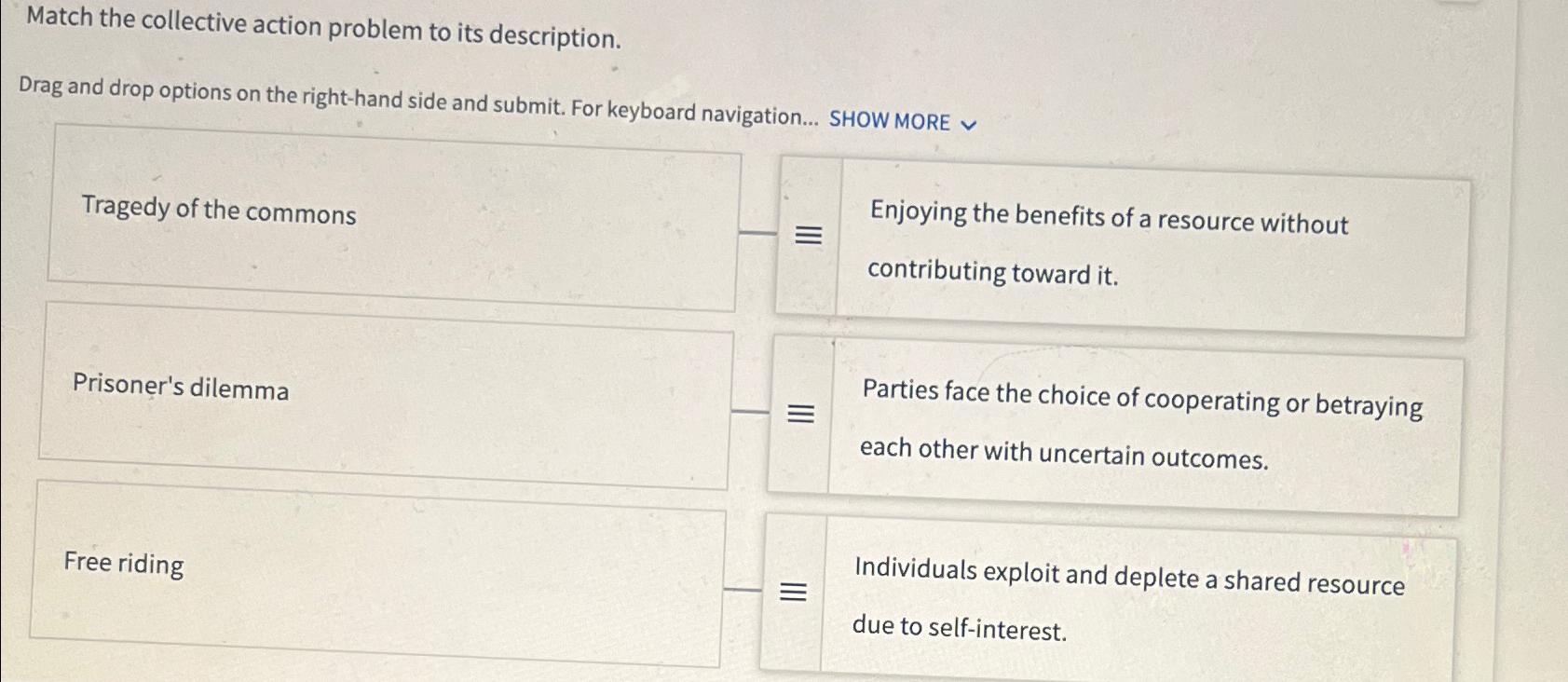 Solved Match the collective action problem to its | Chegg.com
