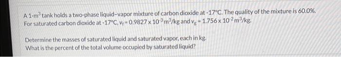 Solved A 1−m3 tank holds a two-phase liquid-vapor mixture of | Chegg.com