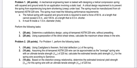 Solved Problem 1. (40 ﻿points). ﻿A mechanical engineering | Chegg.com