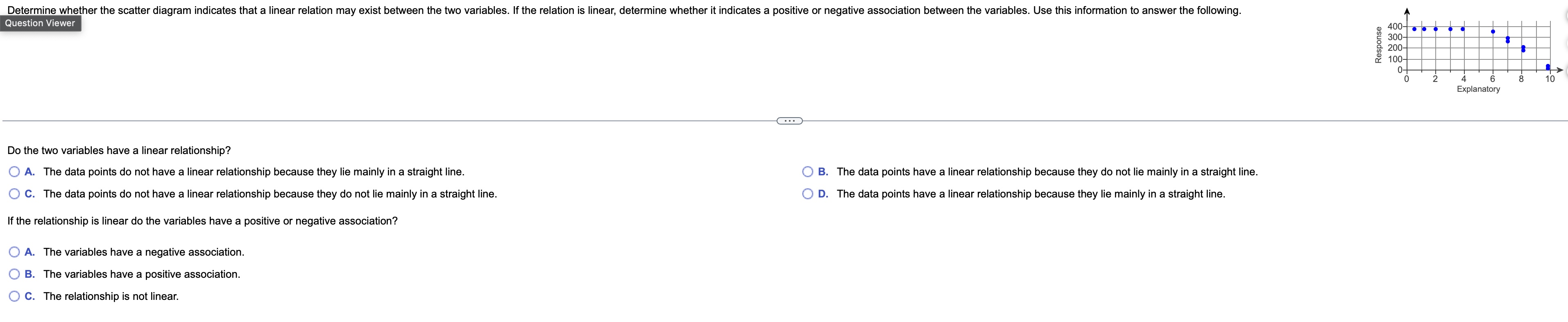 Solved Question ViewerDo the two variables have a linear | Chegg.com