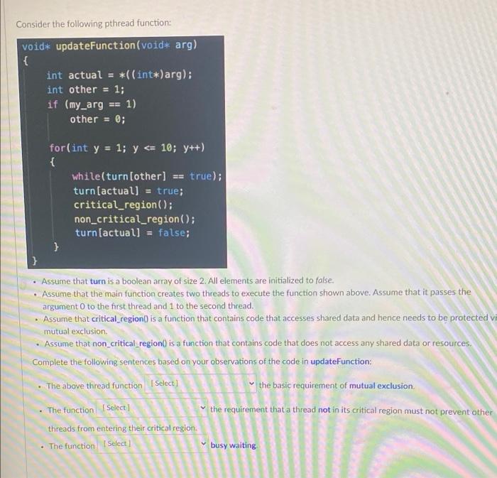 Solved void* updateFunction(void* arg) \{ Int actual =∗(( | Chegg.com