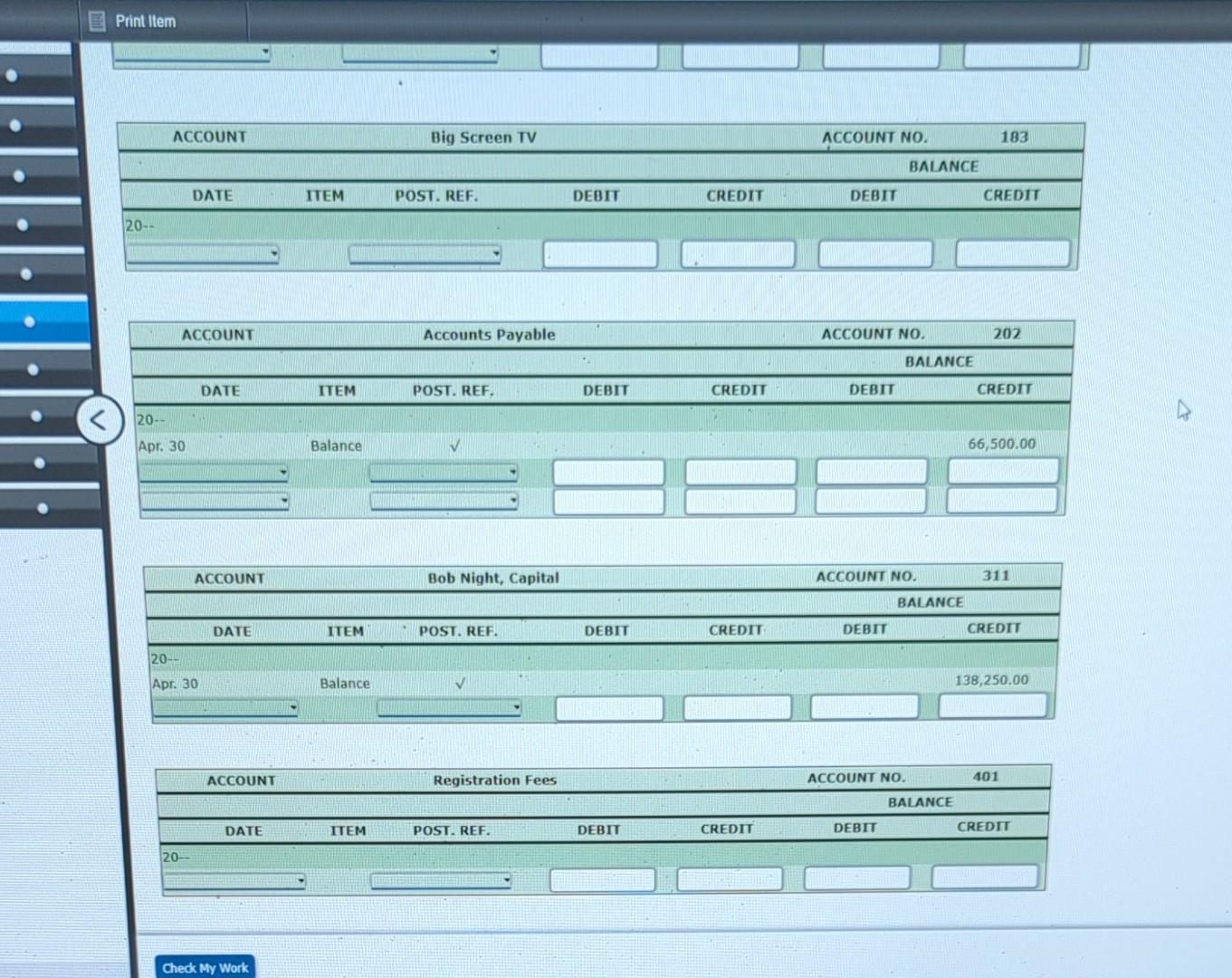 Print llem Chart of Accounts Owner's Equity 311 Bob | Chegg.com