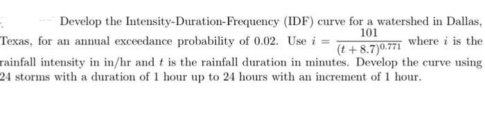 Solved Develop the Intensity-Duration-Frequency (IDF) curve | Chegg.com