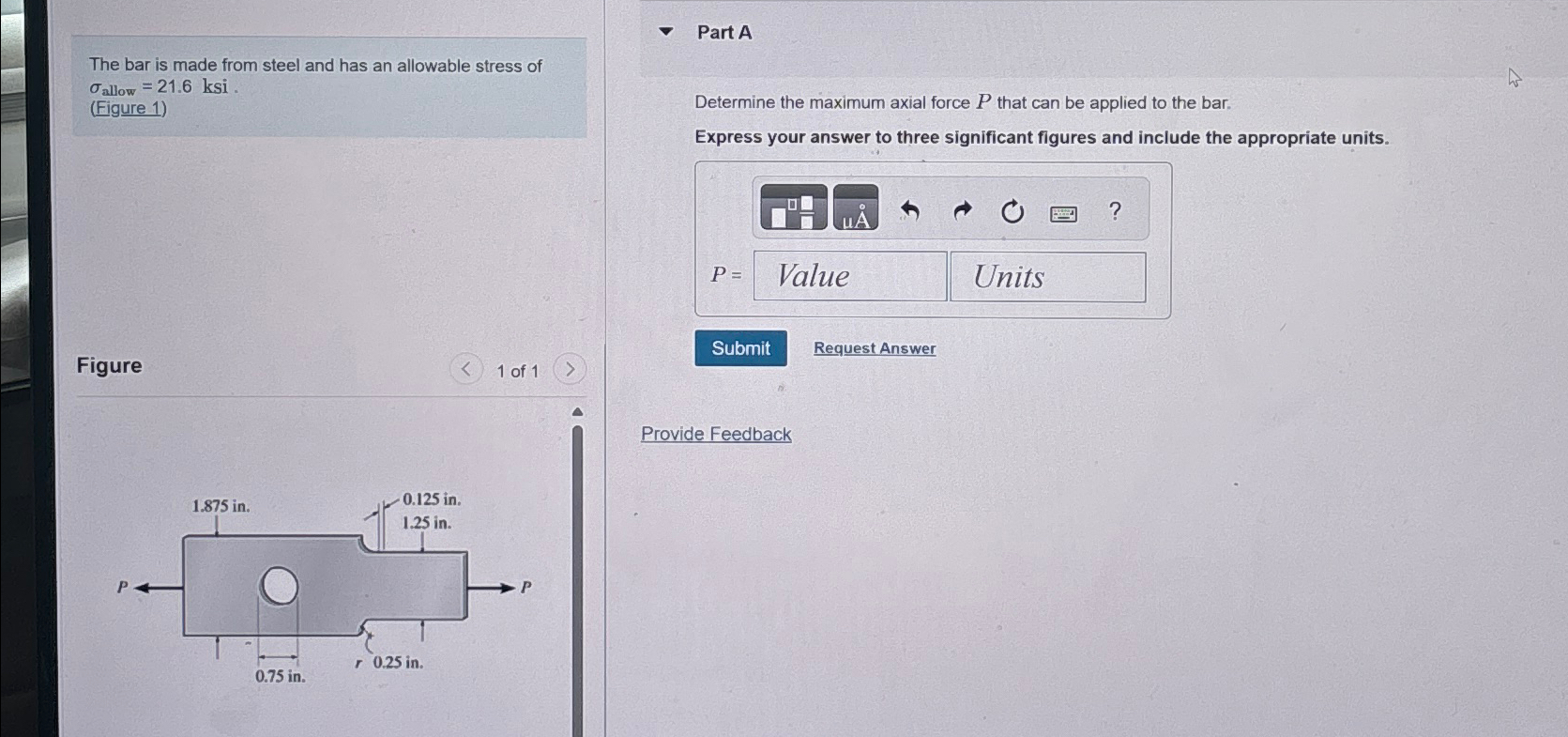 Solved Part AThe bar is made from steel and has an allowable | Chegg.com