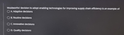 Solved Woolworths' deckision to adopt enabling technologles | Chegg.com