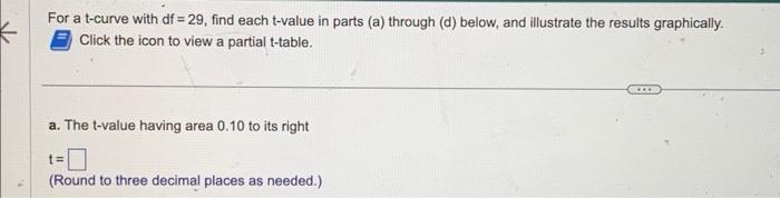 Solved For a t-curve with df=29, find each t-value in parts | Chegg.com