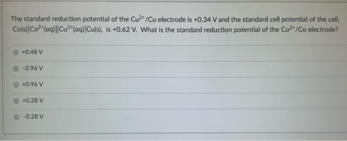 Solved The standard reduction potential of the Cu2*/Cu | Chegg.com
