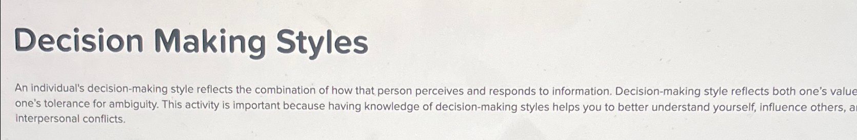 Solved Decision Making StylesAn individual's decision-making | Chegg.com
