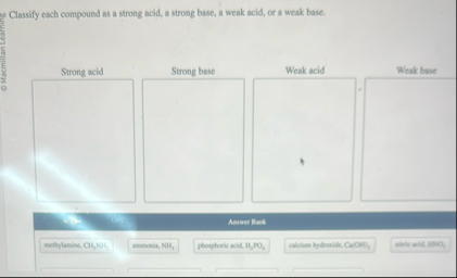 Solved Classify each compound as a strong acid, a strong | Chegg.com